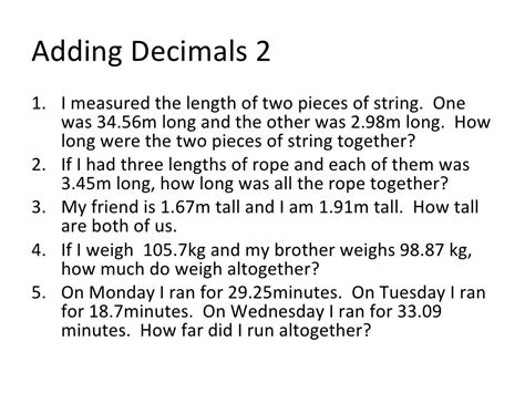 Questions With Decimals
