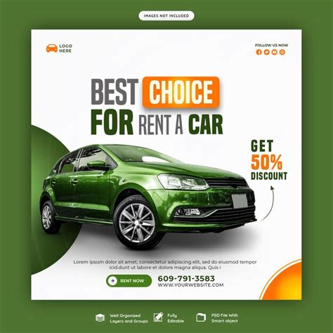 렌터카 및 자동차 소셜 미디어 배너 또는 Instagram 게시물 템플릿 무료 Psd 파일