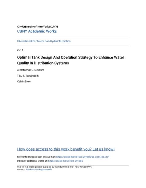 Pdf Optimal Tank Design And Operation Strategy To Enhance Water Quality In Distribution Systems