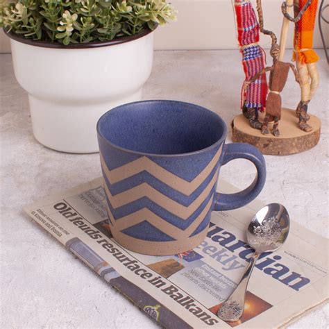 كوب سيراميك 350 مل أزرق و بني متجر غيمة بدر يرحب بكم