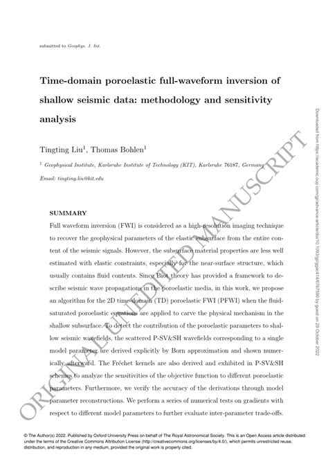 Pdf Time Domain Poroelastic Full Waveform Inversion Of Shallow