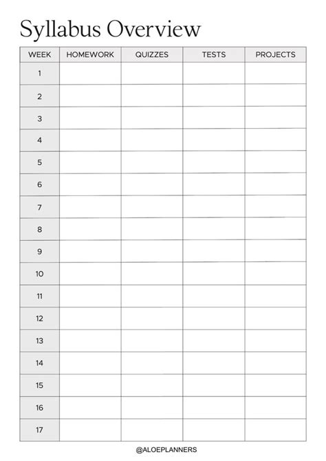 Free Simple Class Syllabus Planner A4 Course And Assignment Tracker