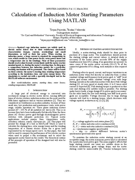 Calculation Of Induction Motor Starting Parameters Using Matlab Pdf