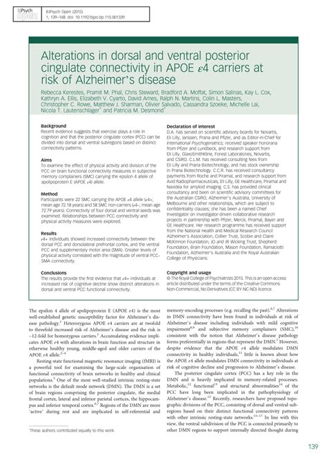 Pdf Alterations In Dorsal And Ventral Posterior Cingulate Connectivity In Apoe ε 4 Carriers At