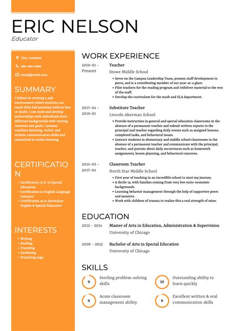 Educator Cv Examples And Templates Visualcv