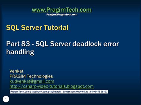 Sql Server Net And C Video Tutorial Sql Server Deadlock Error Handling