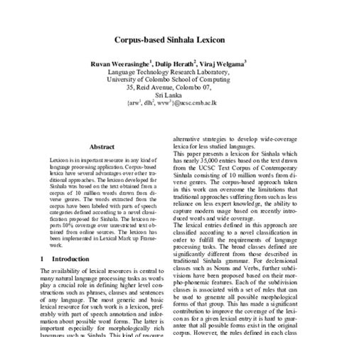 Corpus Based Sinhala Lexicon Acl Anthology