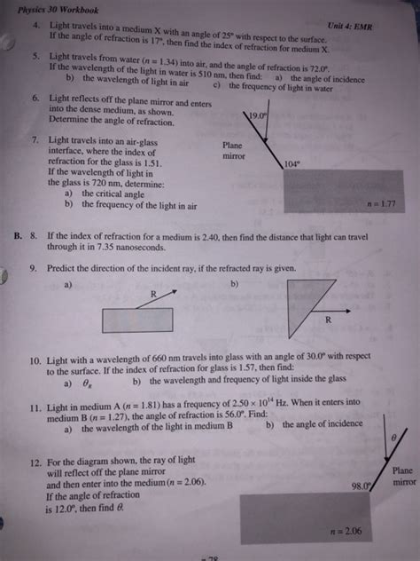 Solved Physics 30 Workbook 4 Unit 4 Emr Light Travels Into