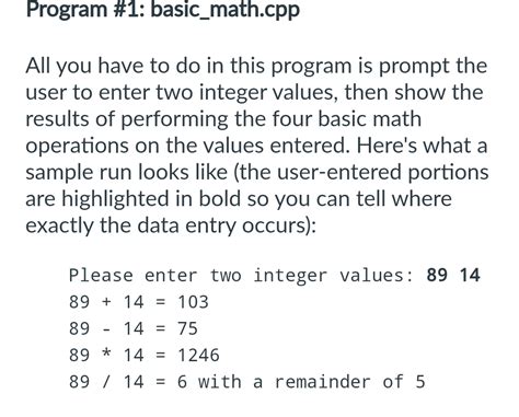 Solved Program 1 Basicmathcppall You Have To Do In This
