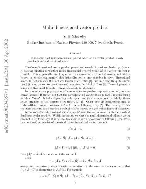 PDF Multi Dimensional Vector Product