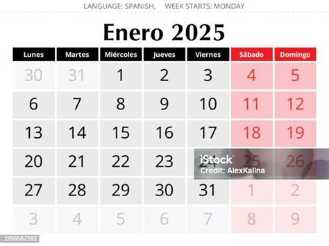 2025년 스페인어 1월 월간 달력 Enero 겨울 달 스페인에 대 한 벡터 일러스트 레이 션 1월에 대한 스톡 벡터 아트 및 기타 이미지 Istock