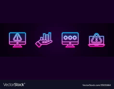 Set Line Monitor With Exclamation Mark Pie Chart Vector Image