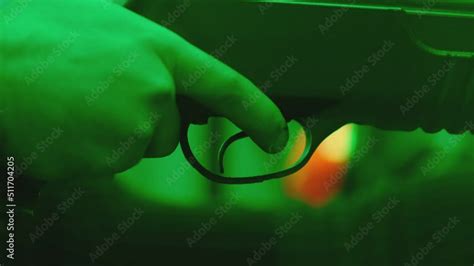 Weapon Shot Close Up Finger Pulls The Trigger Of Rifle Pulling The