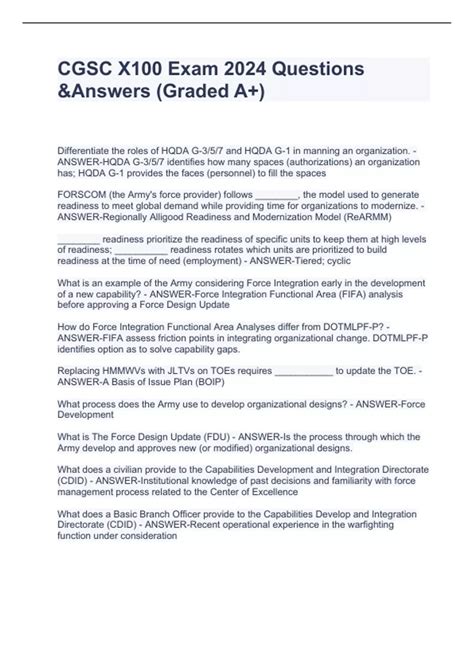 Cgsc X100 Exam 2024 Questions Andanswers Graded A Cgsc X100 Stuvia Us