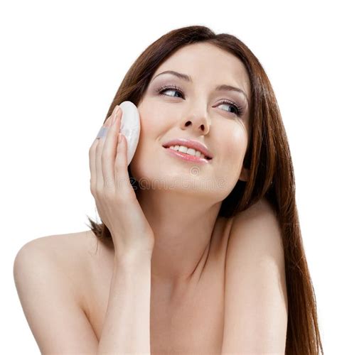 Pretty Girl Puts Her Face On With Sponge Stock Image Image Of
