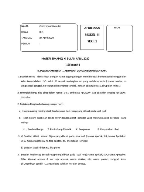 Simap Model Iii Cindy Maudila Xi1 Pdf