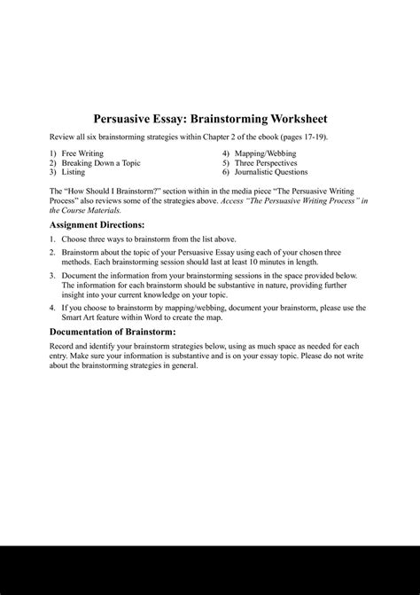 Persuasive Essay Brainstorming Worksheet Week 2 Edubirdie