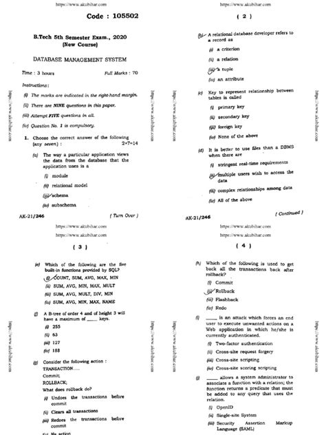 Btech 5 Sem Database Management System 105502 2020 Pdf