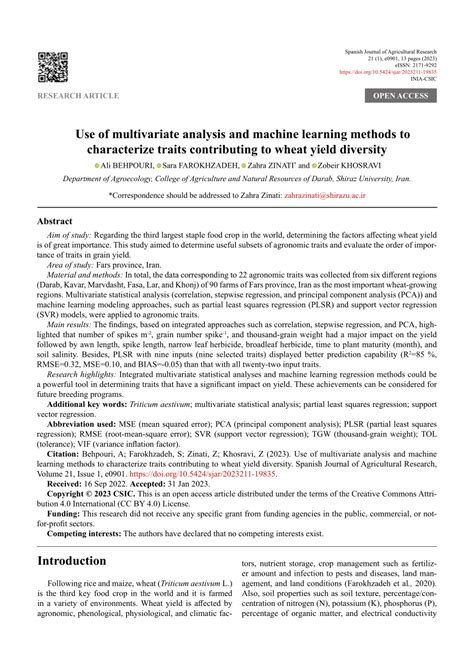 Pdf Use Of Multivariate Analysis And Machine Learning Methods To Characterize Traits