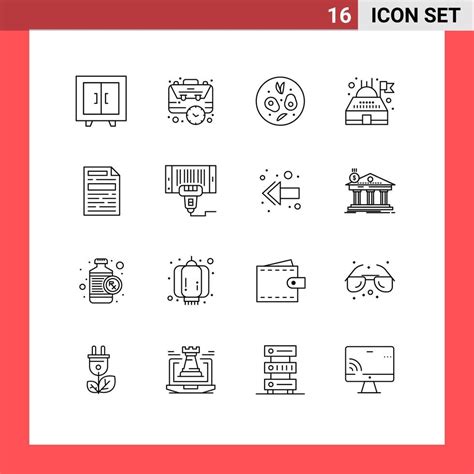 Modern Set Of 16 Outlines Pictograph Of Design File Time Planetarium Building Editable Vector