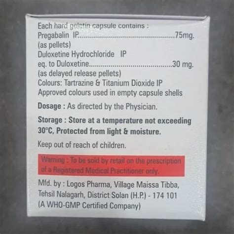 Pregabalin Duloxetine Delayed Release Capsules 75 Mg At ₹ 2490box In