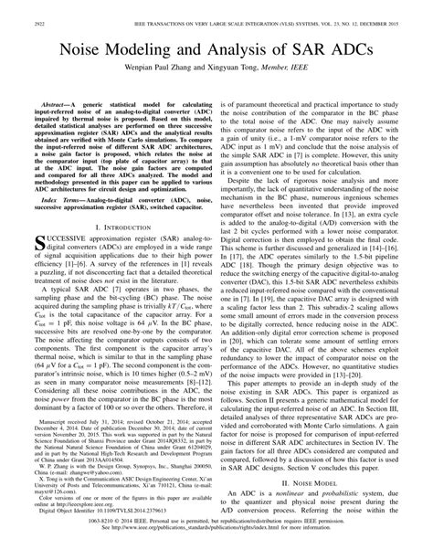 Pdf Noise Modeling And Analysis Of Sar Adcs