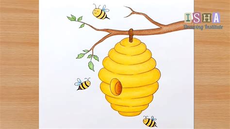 How To Draw Beehive With Bees Step By Step Very Easy Drawing Honeycomb And Honeybee