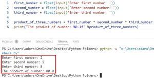 Python Program To Find Product Of Three Numbers
