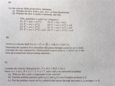Solved 1a For The Velocity Fields Given Below Determine