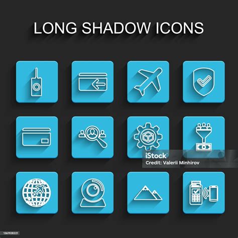 비행 비행기 웹 카메라 원격 제어 산 Pos 터미널 검색 사람들을위한 돋보기 리드 관리 및 제품 개발 아이콘으로 라인 글로브를 설정합니다 벡터 Brand Name