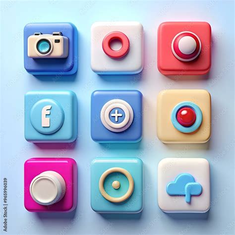 A Set Of Nine Colorful 3d Icons With Various Symbols Perfect For Ui Design Website Design