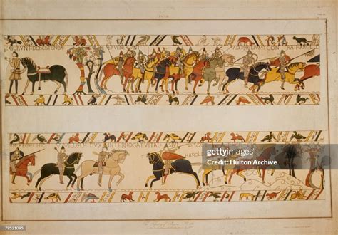 A Scene From The Bayeux Tapestry Depicting The Norman Invasion Of