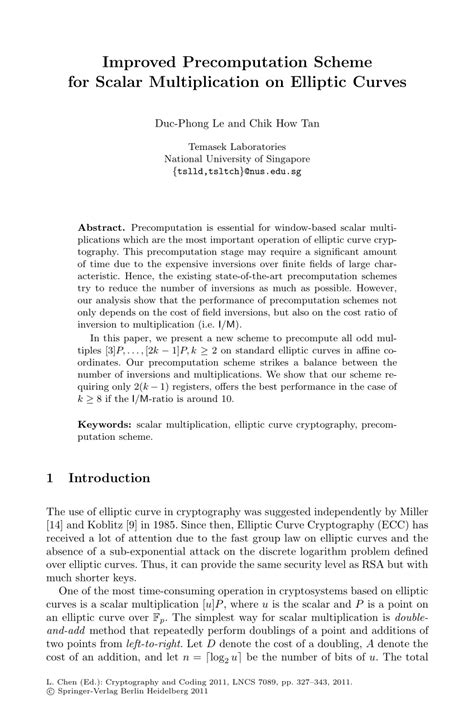 Pdf Improved Precomputation Scheme For Scalar Multiplication On