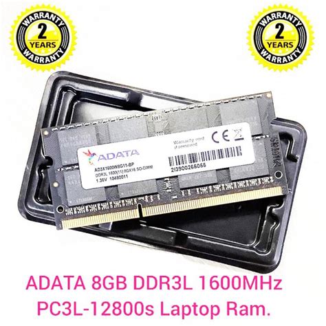 Adata Ddr3l 8gb 1600mhz Pc3l 12800s Cl11 204pin Sodimm Laptop Ram With 02 Year Replace