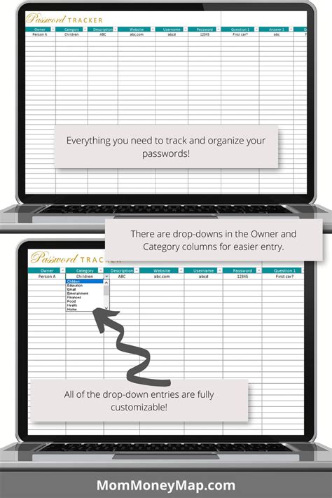 Password Tracker Excel Spreadsheet Mom Money Map