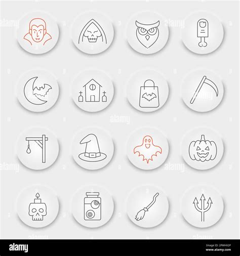 Halloween Line Icon Set Horror Symbols Collection Vector Sketches Neumorphic Ui Ux Buttons