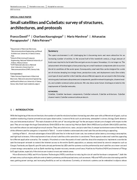 Pdf Small Satellites And Cubesats Survey Of Structures Architectures And Protocols