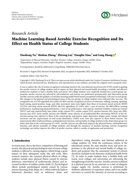 Pdf Machine Learning Based Aerobic Exercise Recognition And Its Effect On Health Status Of