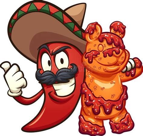 Mexican Chili Pepper Holding A Gummy Bear Stock Vector Illustration