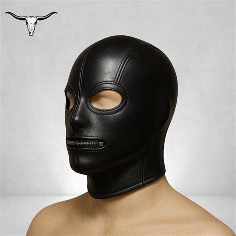 Handmade Black Leather Hood Zipper Mouth Lace Up Cosplay Mask Etsy