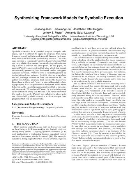 pdf synthesizing framework models for symbolic executionxqiu icse2016