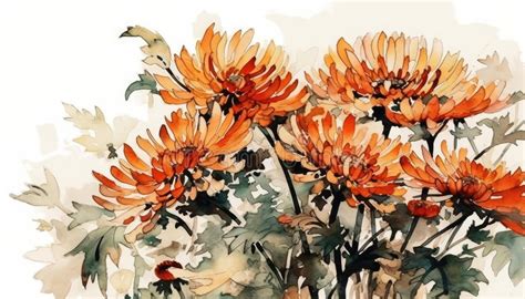 Modern Style Chrysanthemum Bundle On Warm Orange And White Background