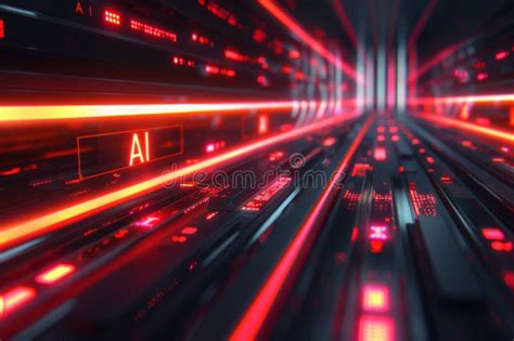 Ai High Speed Data Stream Red Light Trails Digital Information