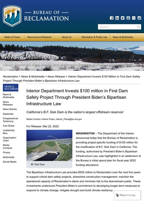 Dam Safety Program Bf Sisk Dam Climate Program Portal