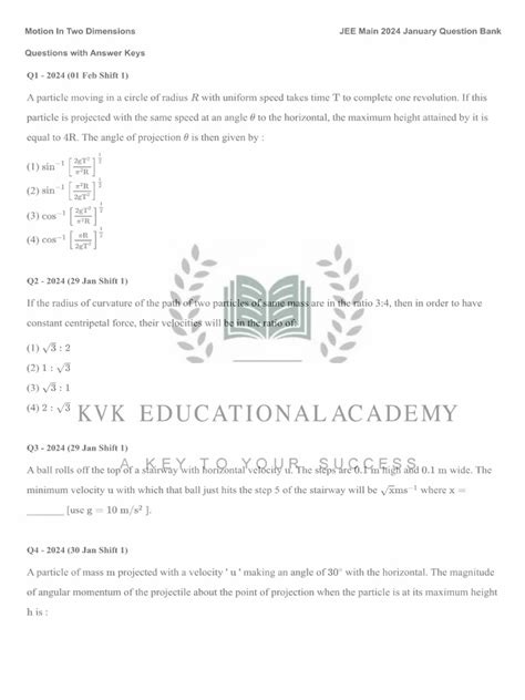 Motion In Two Dimensions Jee M Jan2024 Pdf