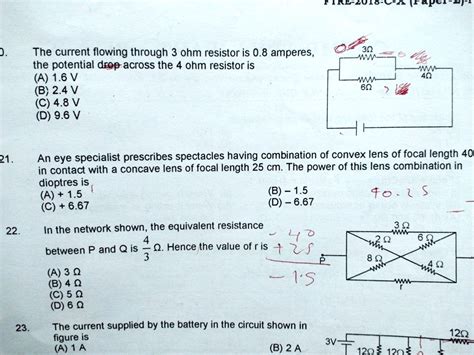 The Current Flowing Through 3 Ohm Resistor Is 08 Ampere The Potential