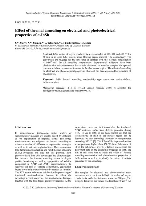 Pdf Effect Of Thermal Annealing On Electrical And Photoelectrical
