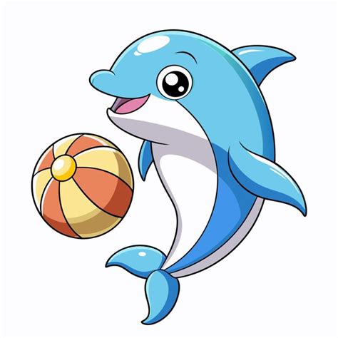 Cute Playful Dolphin With Beach Ball Cartoon Illustration Premium Ai