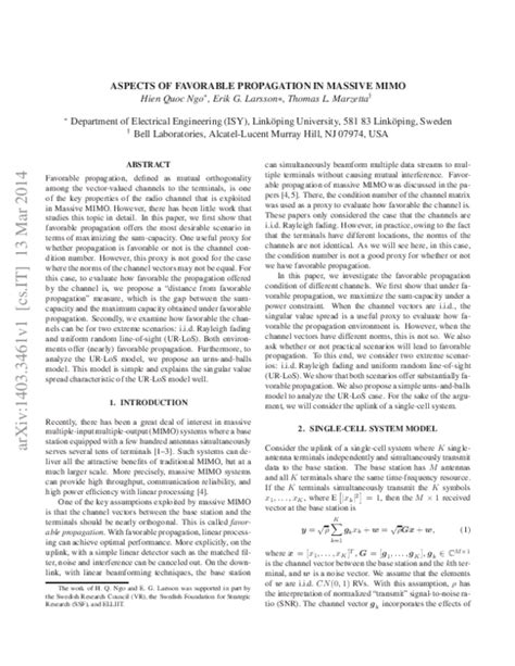 Pdf Aspects Of Favorable Propagation In Massive Mimo