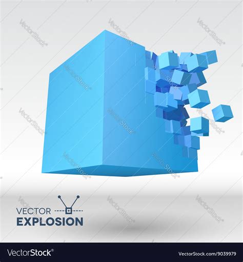 3d Cube Explosion With Cubical Particles Vector Image